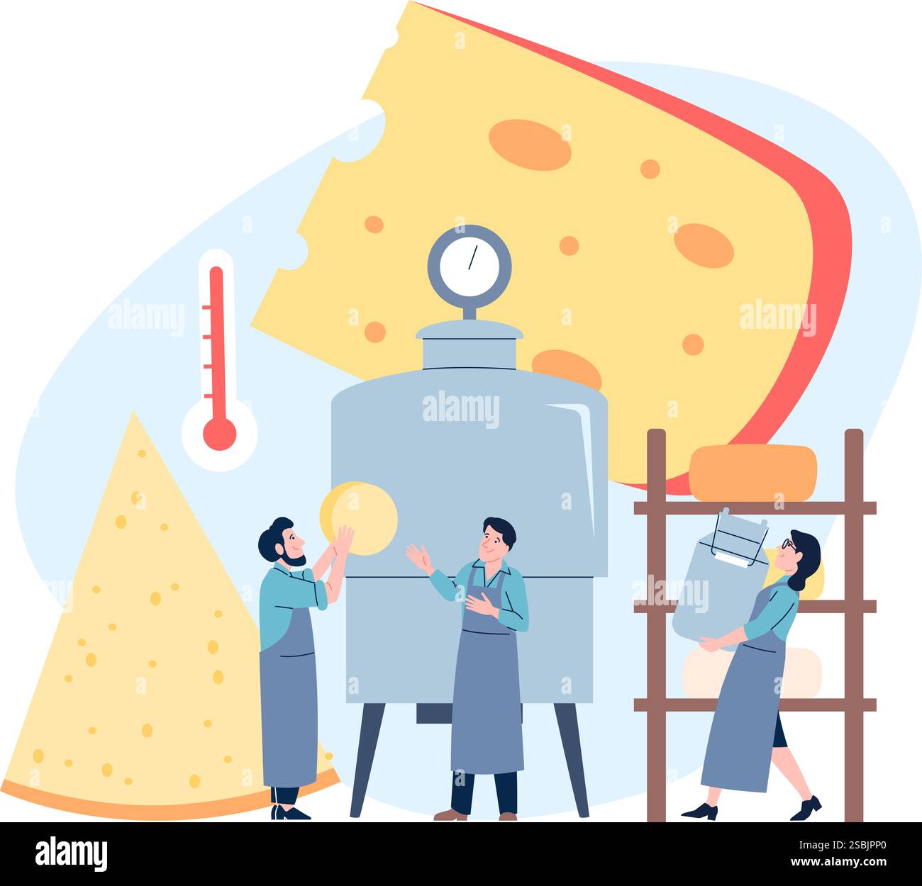 Cheese production concept. Professional cheese makers working with ...