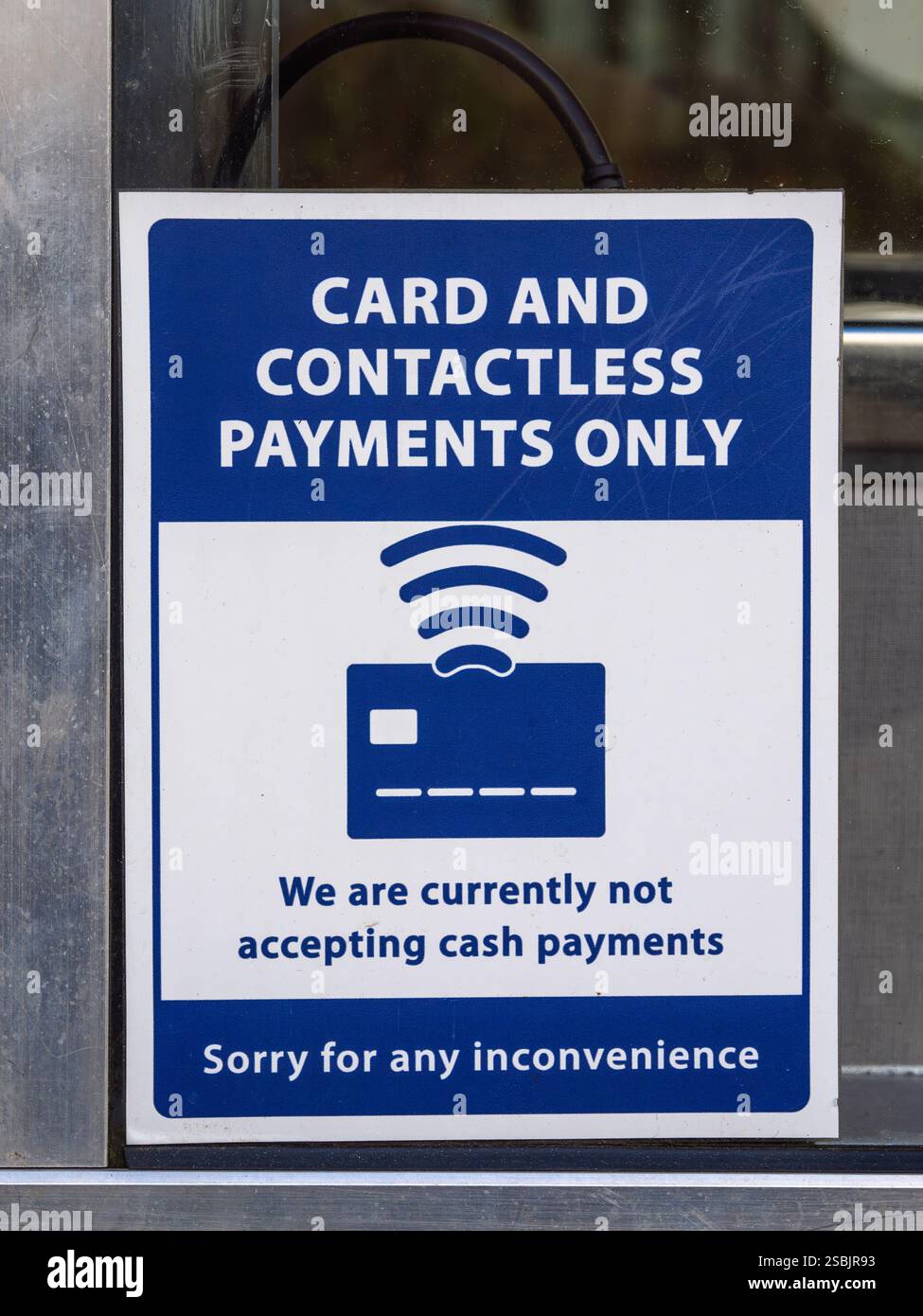 Sign indicating card and contactless payments only, no cash accepted ...
