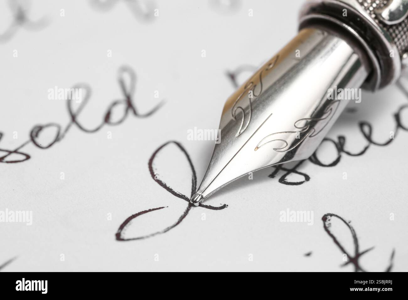 Paper sheet with letters and nib pen, closeup Stock Photo - Alamy