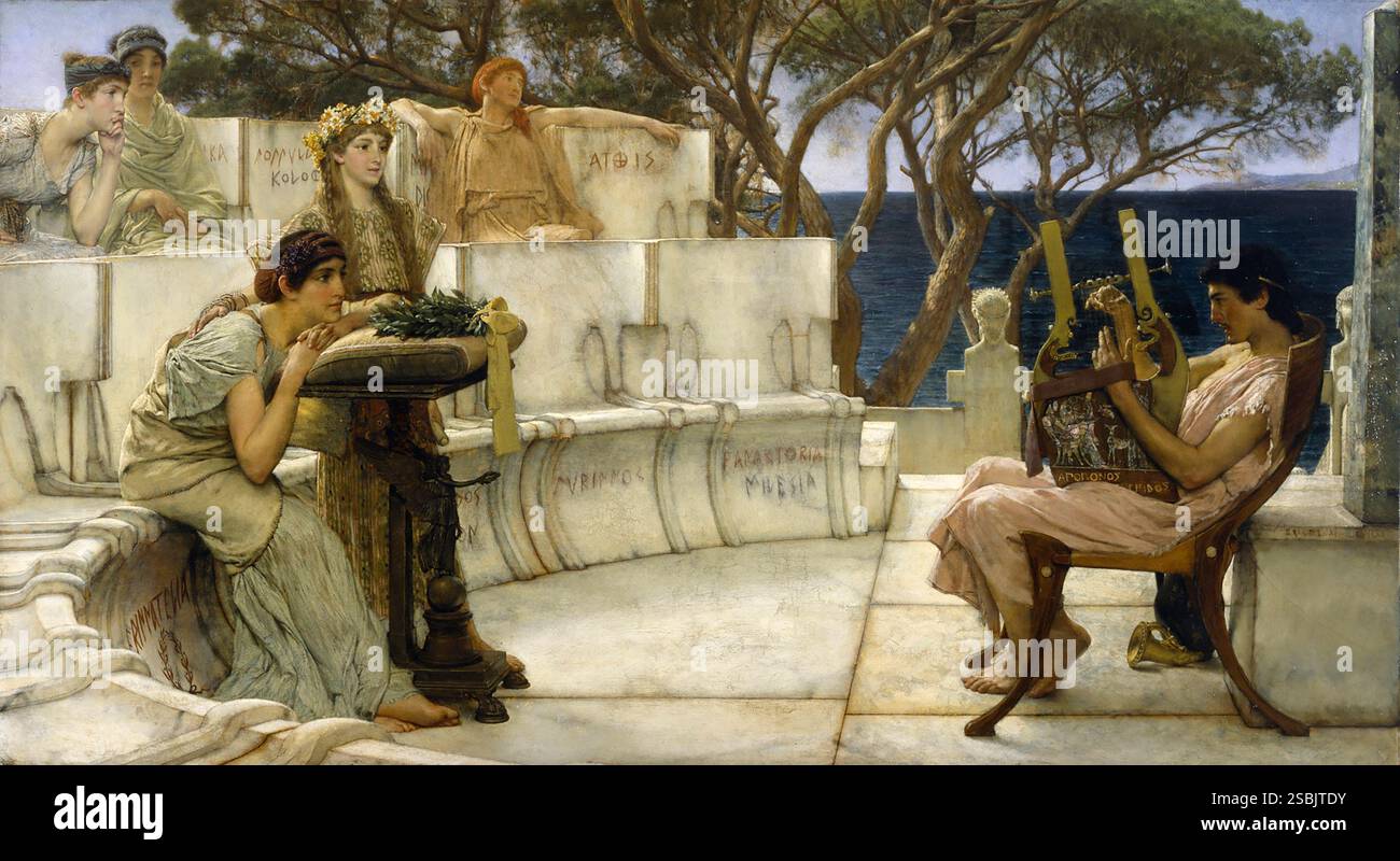 Sappho and Alcaeus, an oil painting by Sir Lawrence Alma-Tadema, 1881 ...