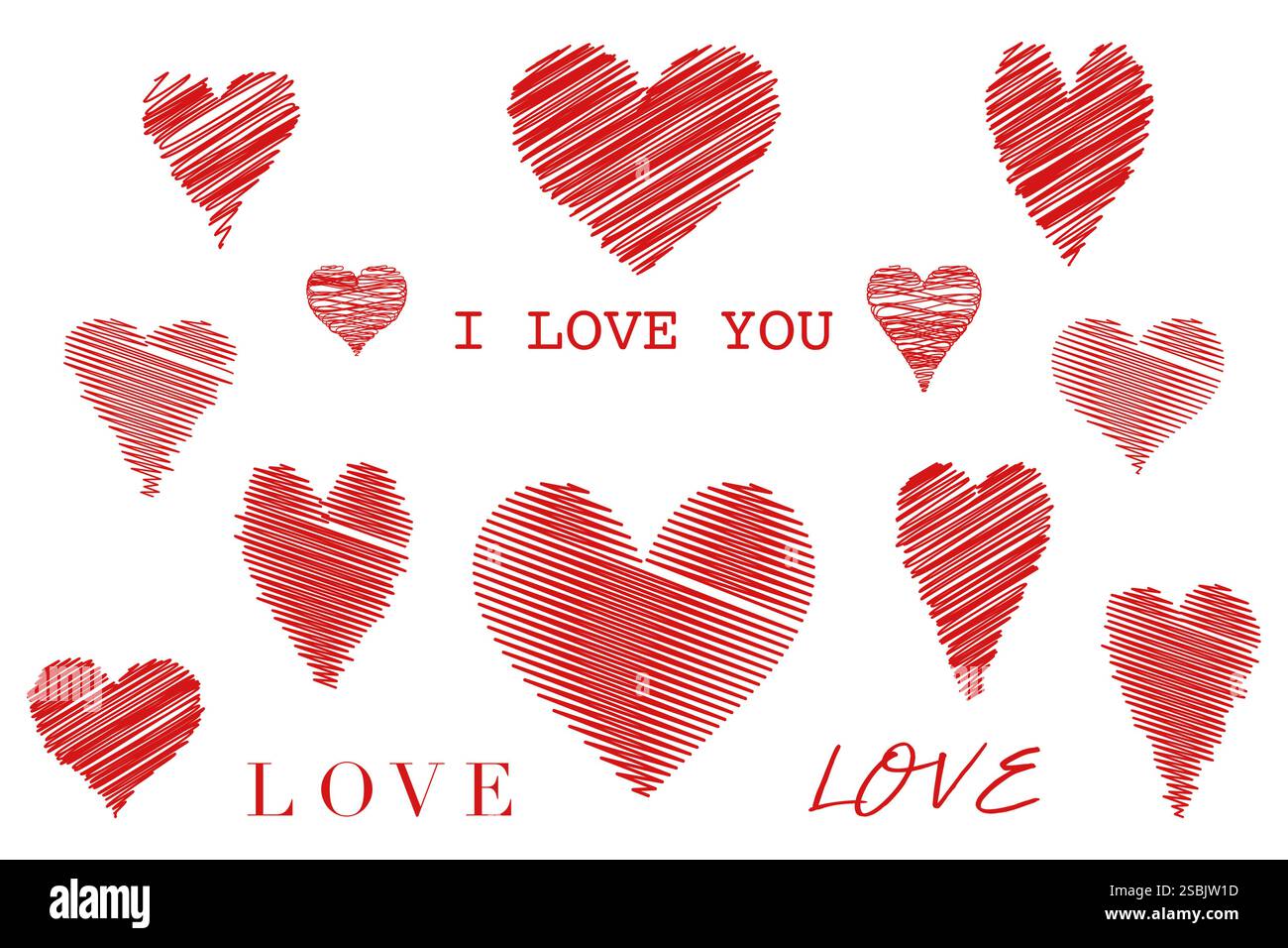 hand-drawn heart set collection scribble markers hearts isolated on ...