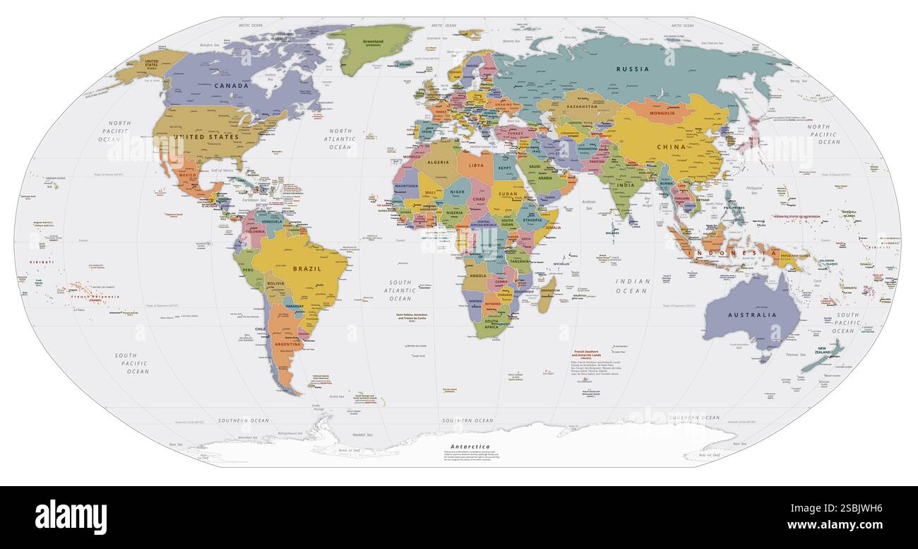 Political map of the world, Febrary 2021. Scale 1:35,000,000. Robinson ...