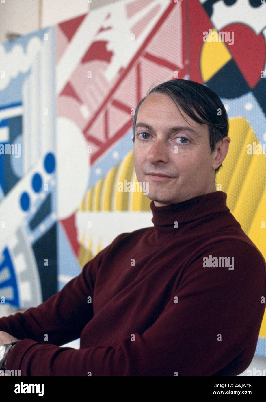 Roy Lichtenstein (1923-1997), American pop artist, with his art ...