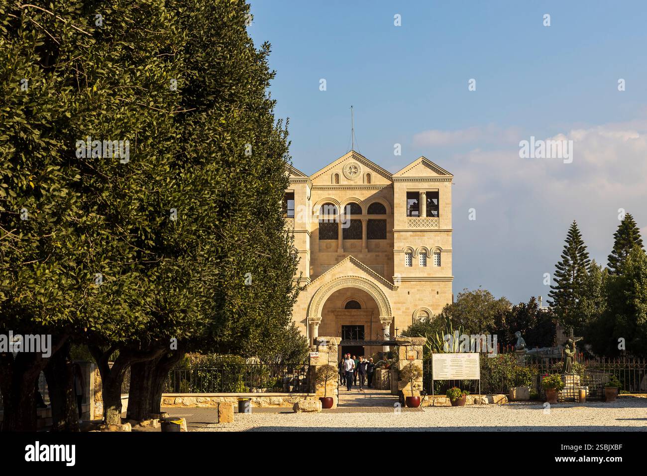 Mount Tabor, Israel – February 3, 2025: Western facade of the Basilica ...