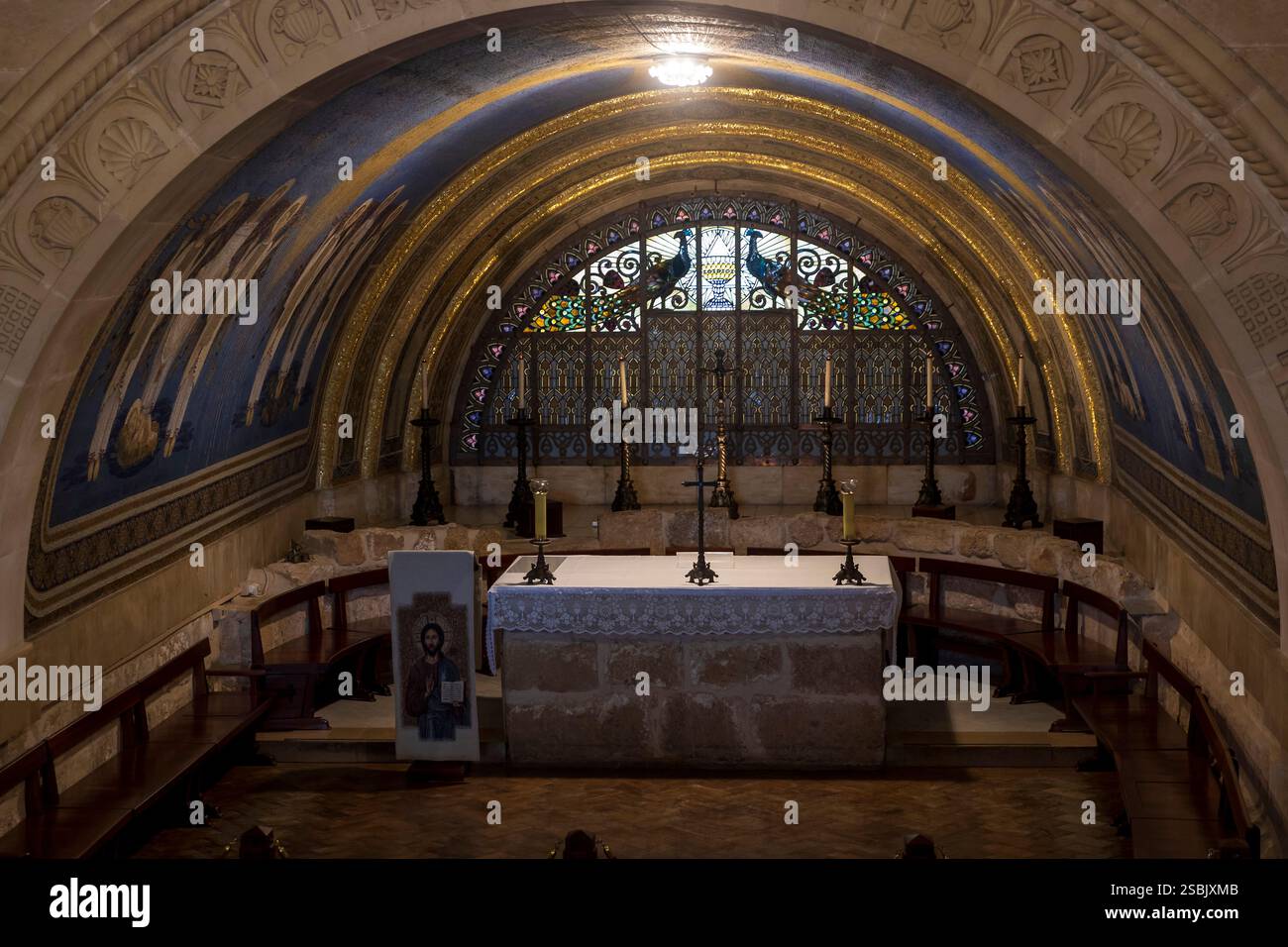 Mount Tabor, Israel – February 3, 2025: Crypt with an image of Jesus in ...