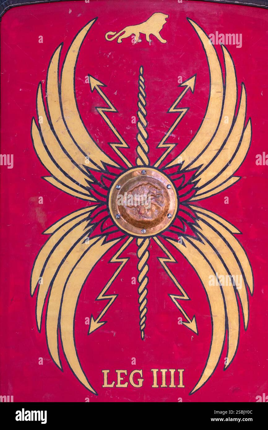 Colorful Roman Legionary shields shown up close, highlighting their ...