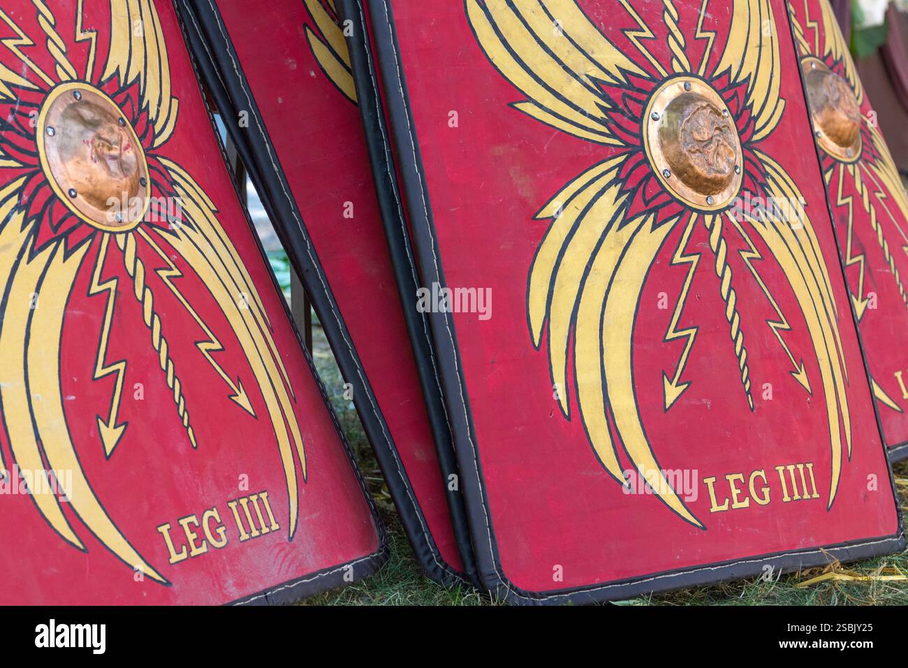 Colorful Roman Legionary shields shown up close, highlighting their ...