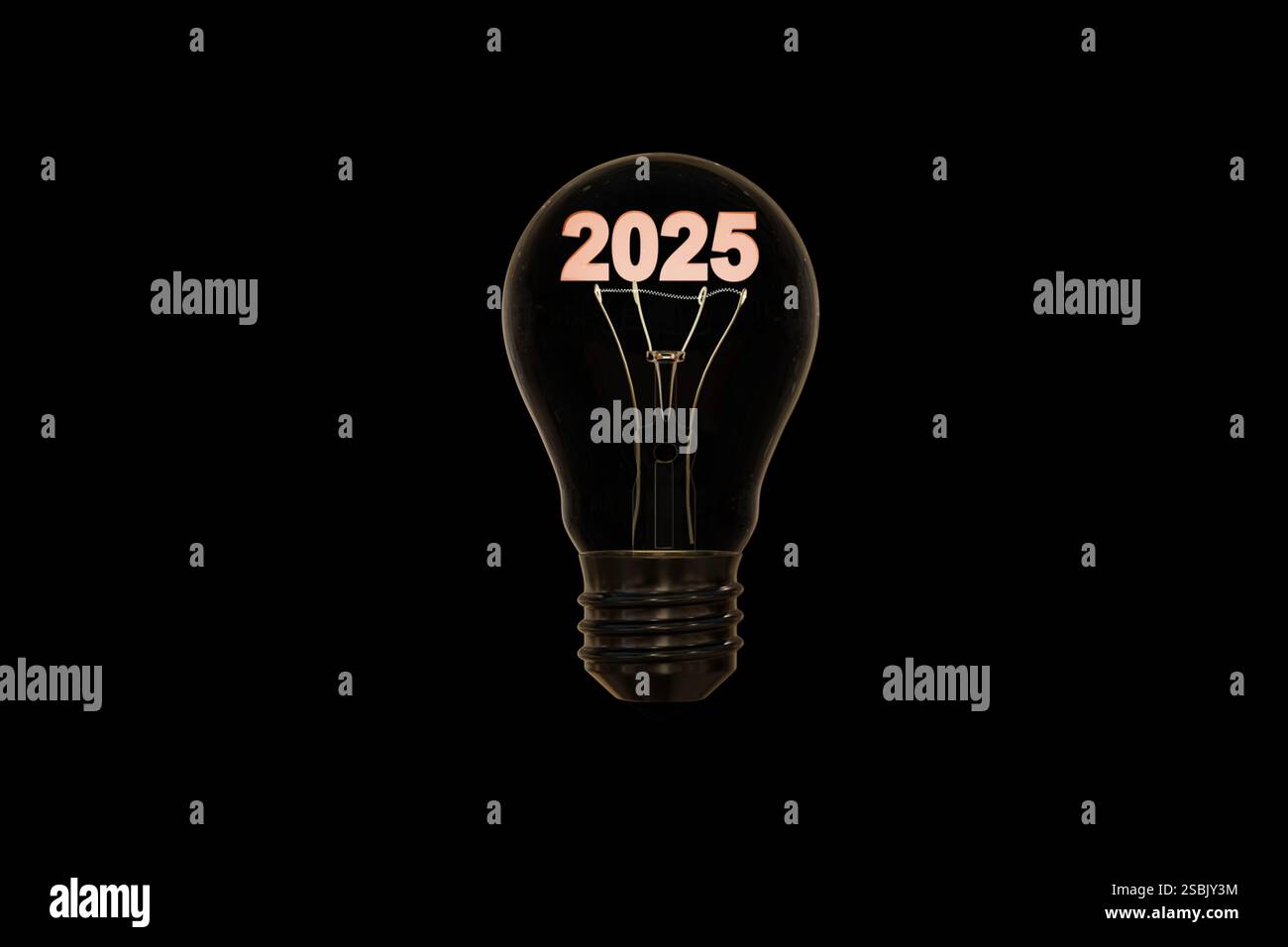 3D model of an incandescent light bulb and the year 2025 inside the ...