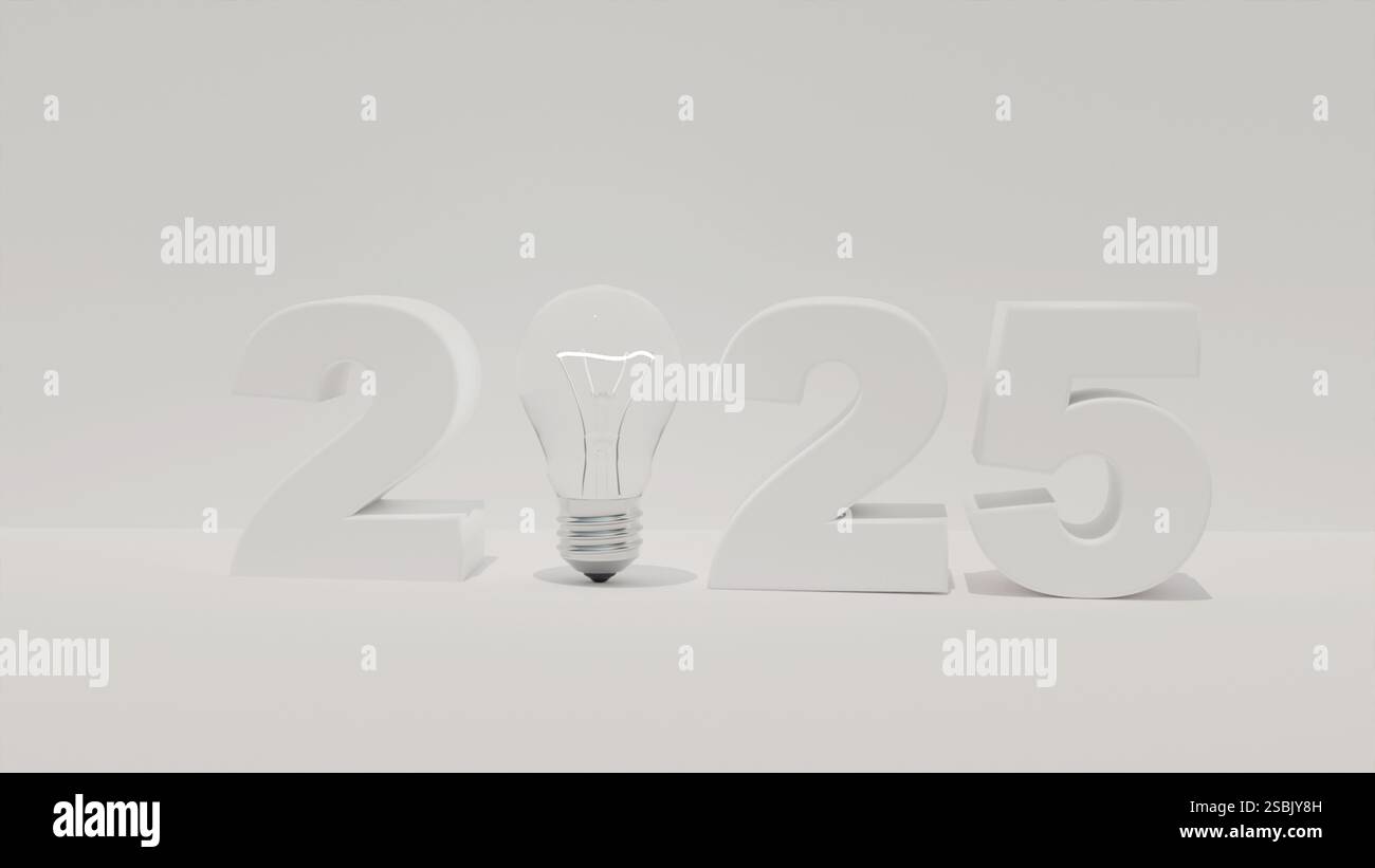 3D model of an incandescent light bulb and the year 2025 where instead ...