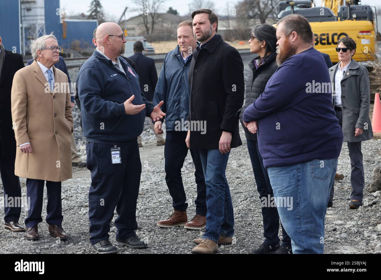 Vice President JD Vance, center, speaks with East Palestine Fire Chief ...