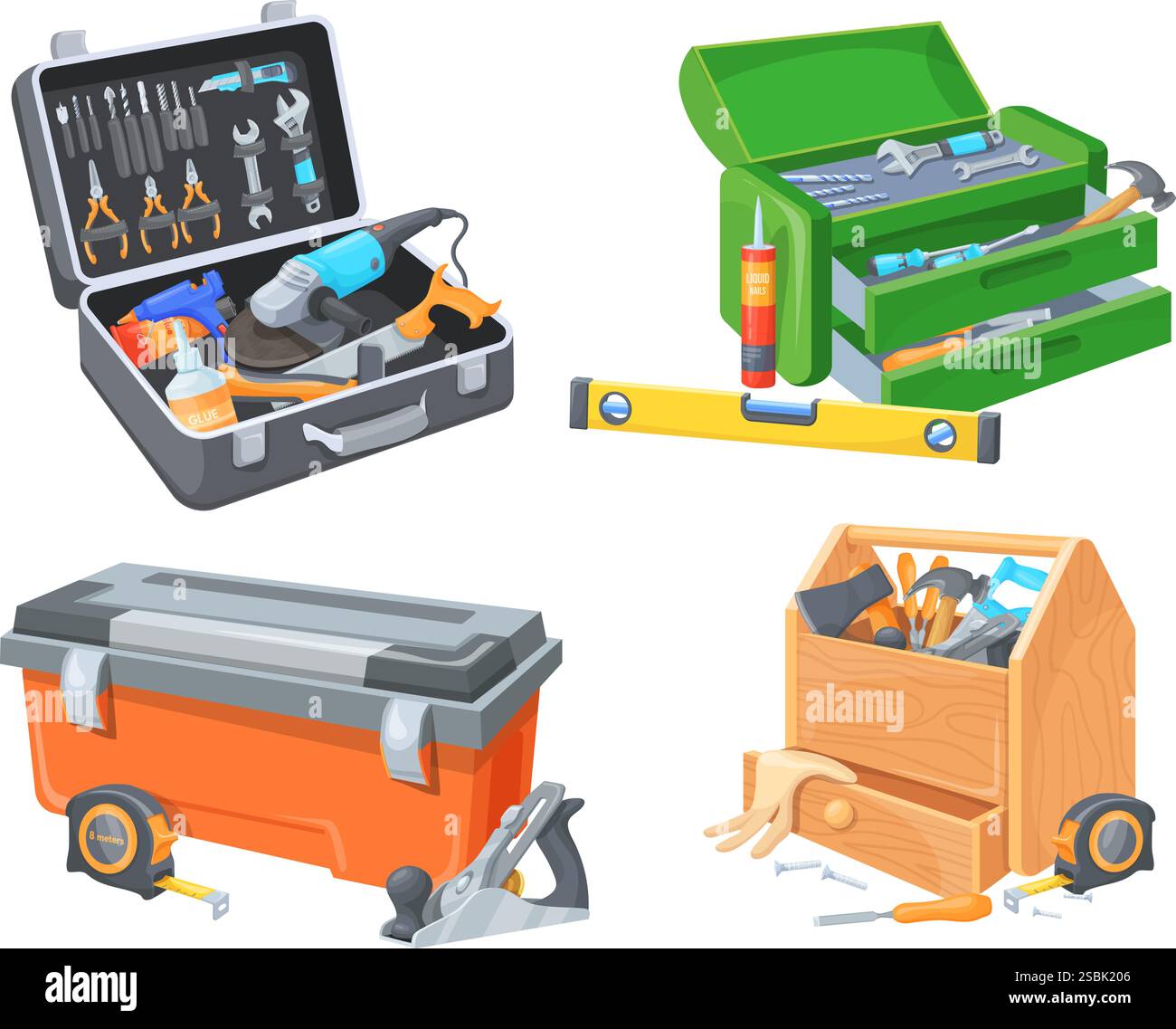 Toolkit boxes. Construction tool box, repair master implement toolbox ...