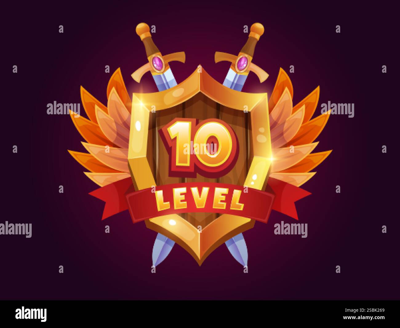 Game victory shield. Gamer win or level achievement sign logo banner in ...