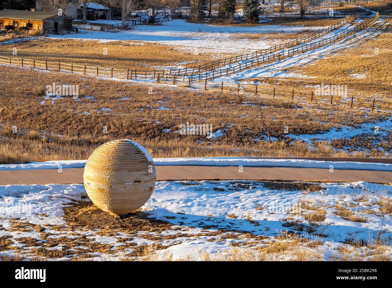 Fort Collins, CO, USA - January 28. 2025: Sphere sculpture by Stephen ...