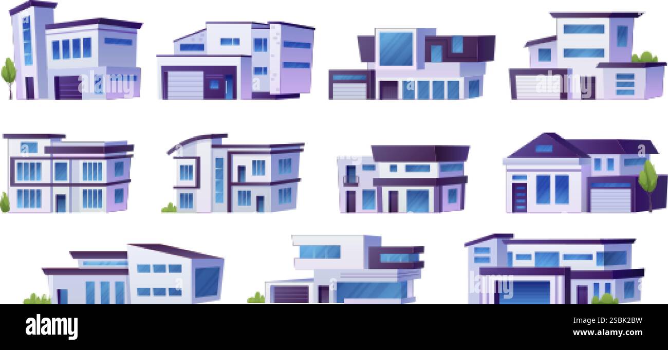 Modern suburban houses. Cartoon contemporary american european suburb ...
