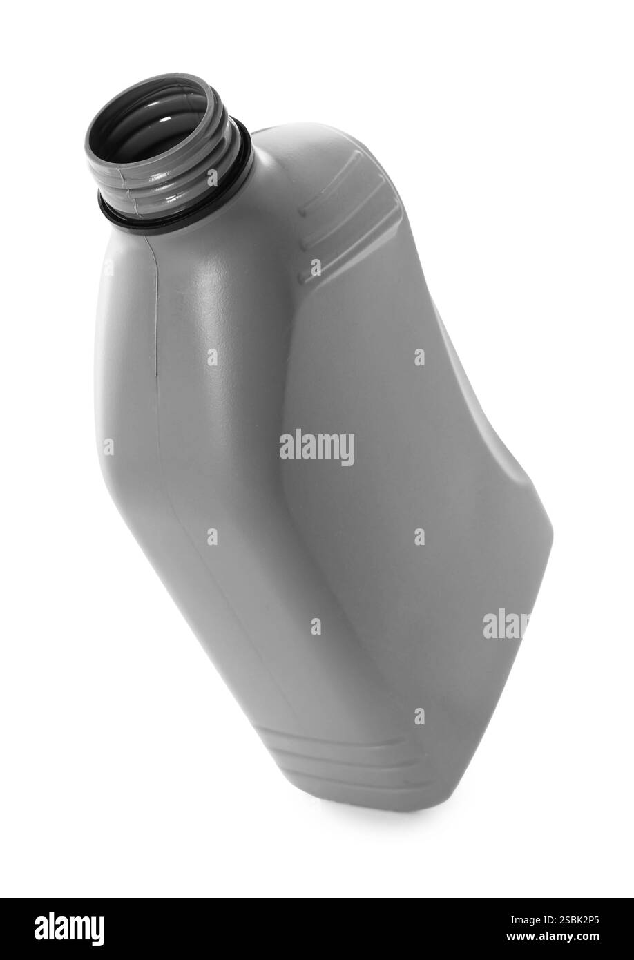 One grey plastic canister in air on white background Stock Photo - Alamy