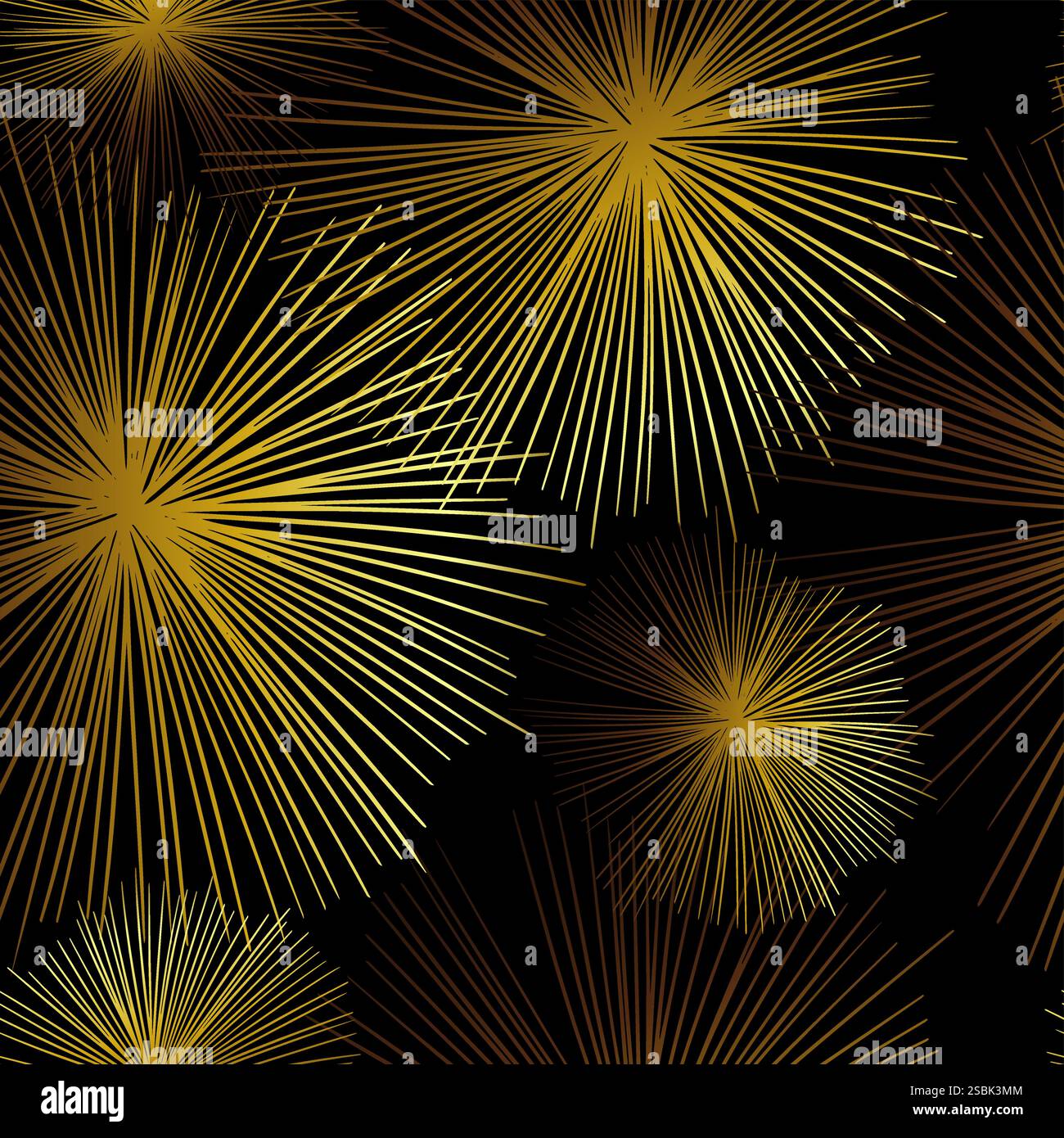 Golden fireworks seamless background. hand drawing. Not AI, Vector ...