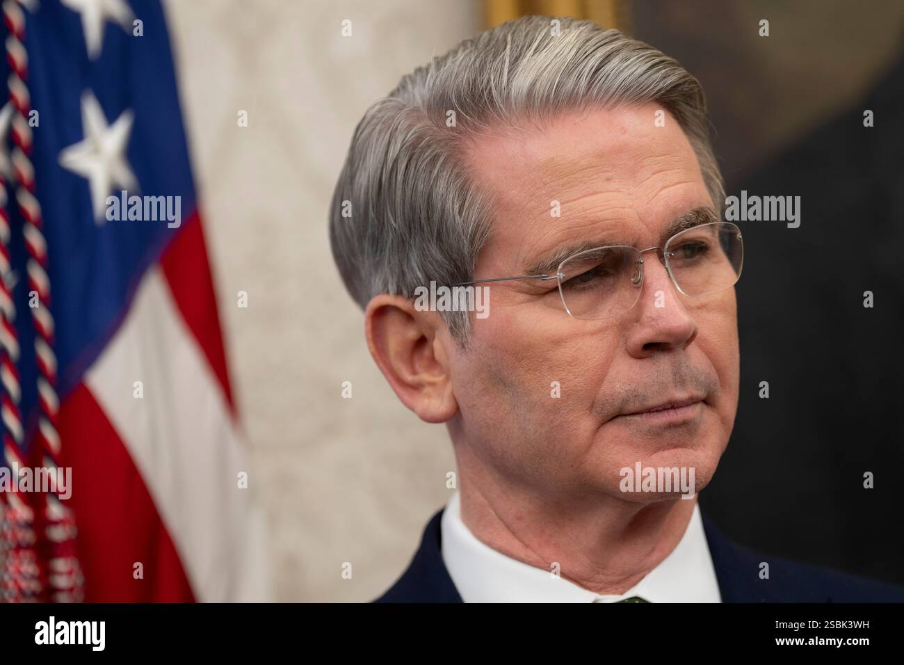 United States Treasury Secretary Scott Bessant watches as United States ...