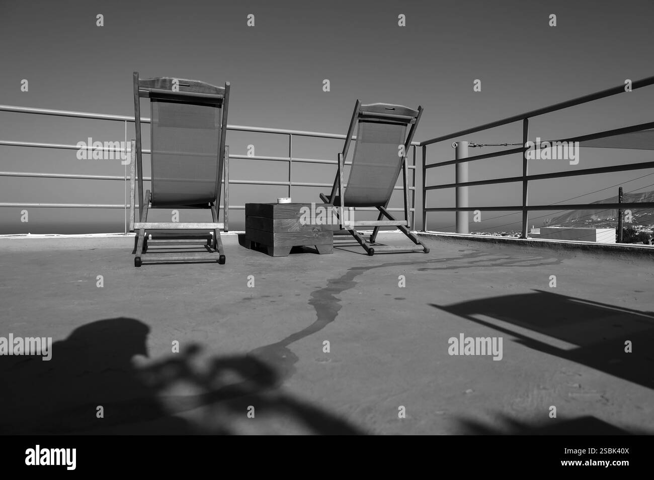 Wooden terrace furniture Black and White Stock Photos & Images - Alamy