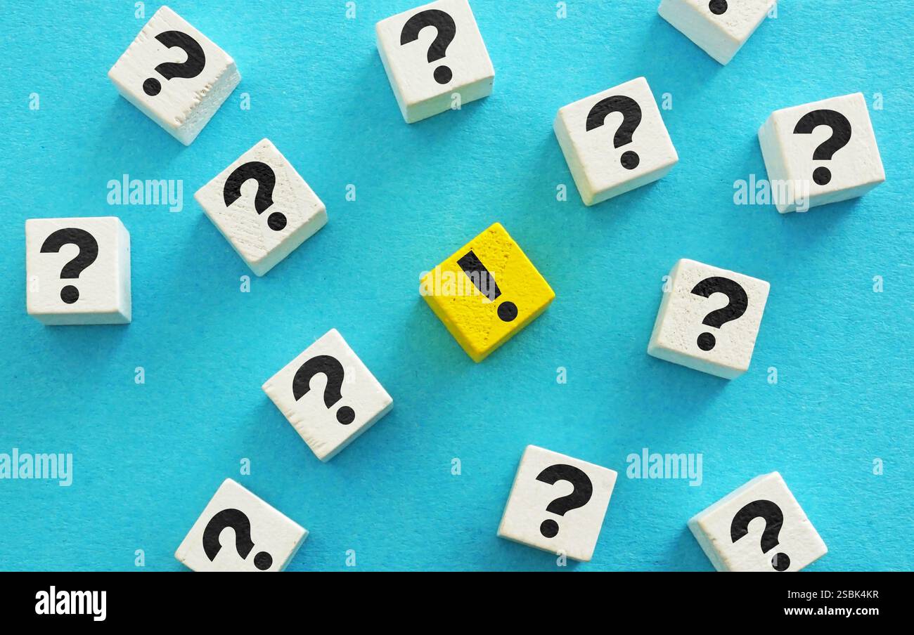 Question marks and an exclamation mark as a concept of confusion and ...