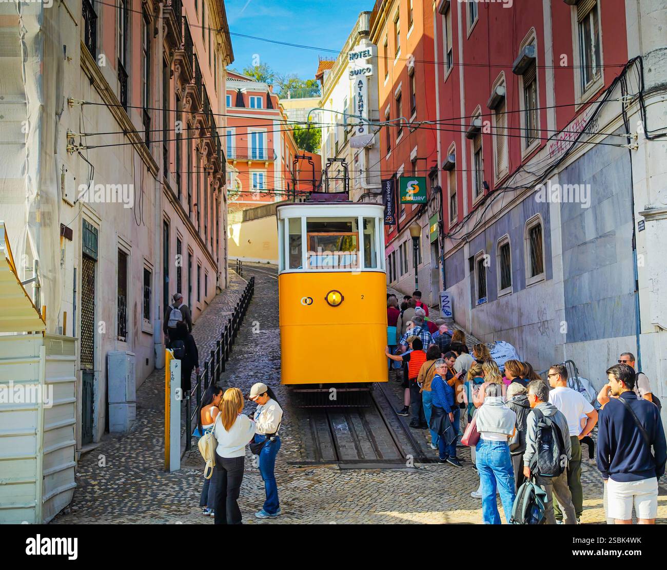 03 02 2025 - Lisbon, Portugal. Gloria Funicular in Lisbon. Tram with ...