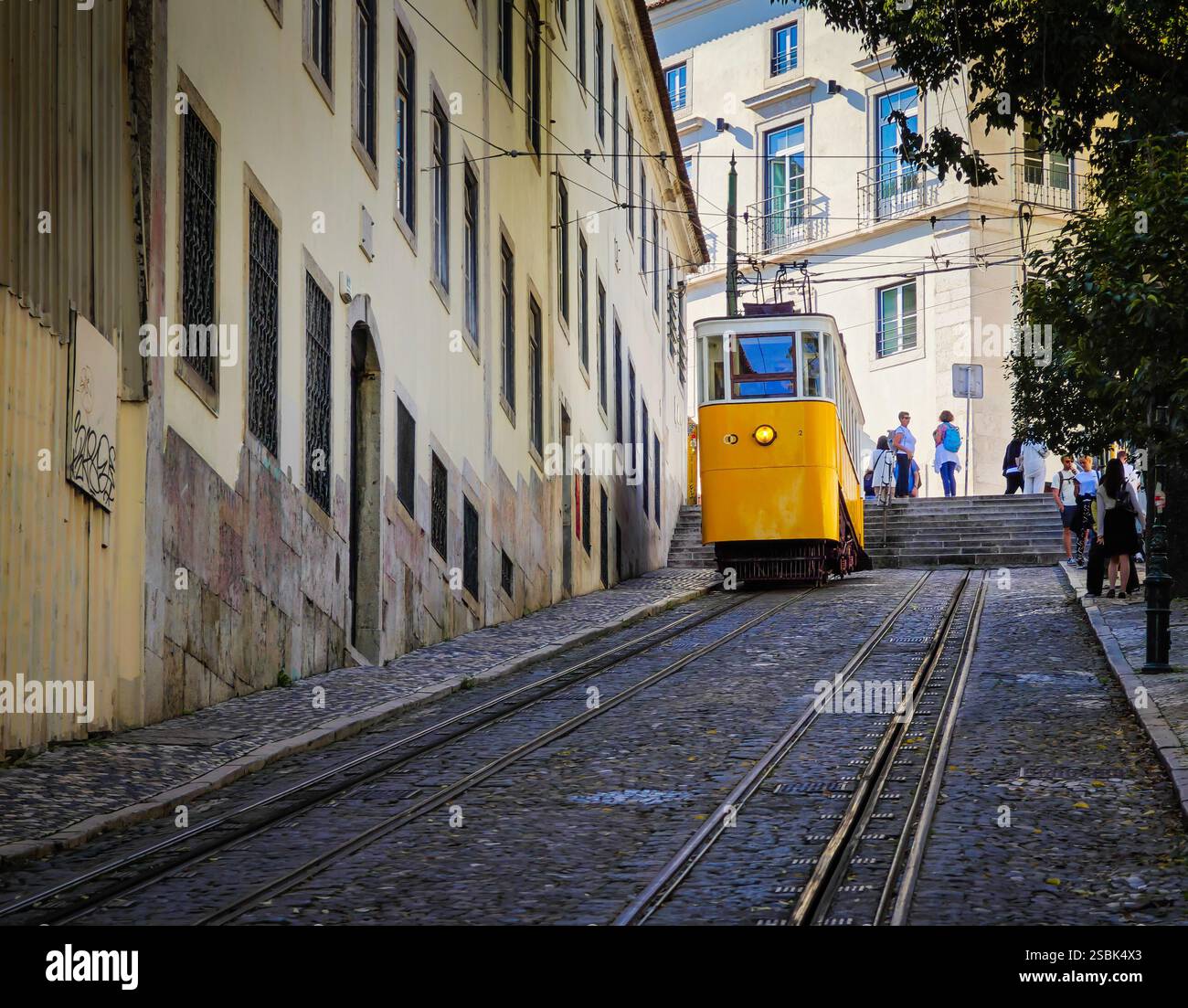03 02 2025 - Lisbon, Portugal. Gloria Funicular in Lisbon. Tram with ...