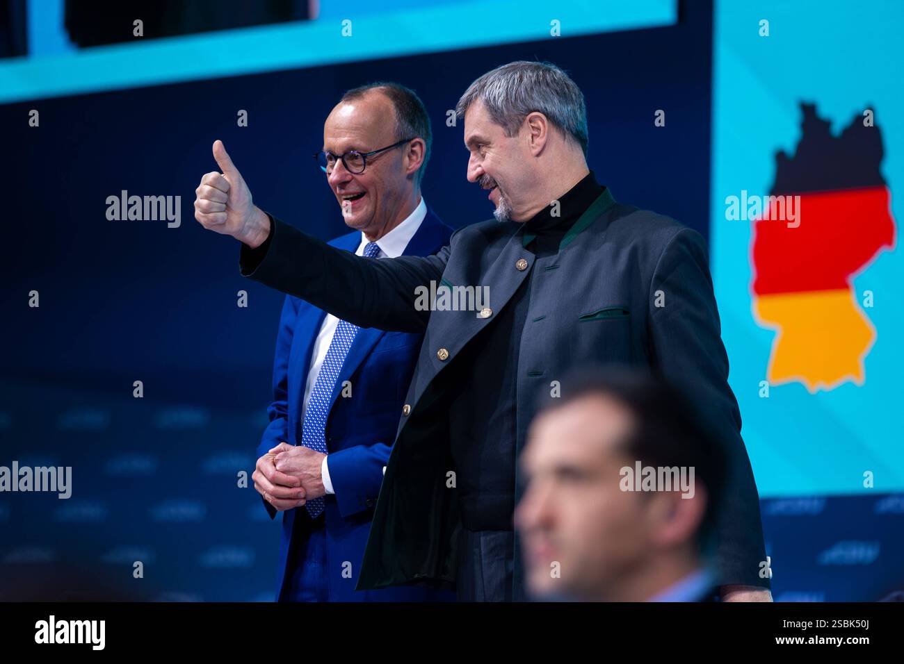 37. Bundesparteitag der CDU am 03.02.2025 in Berlin, v. l. Vorsitzender ...