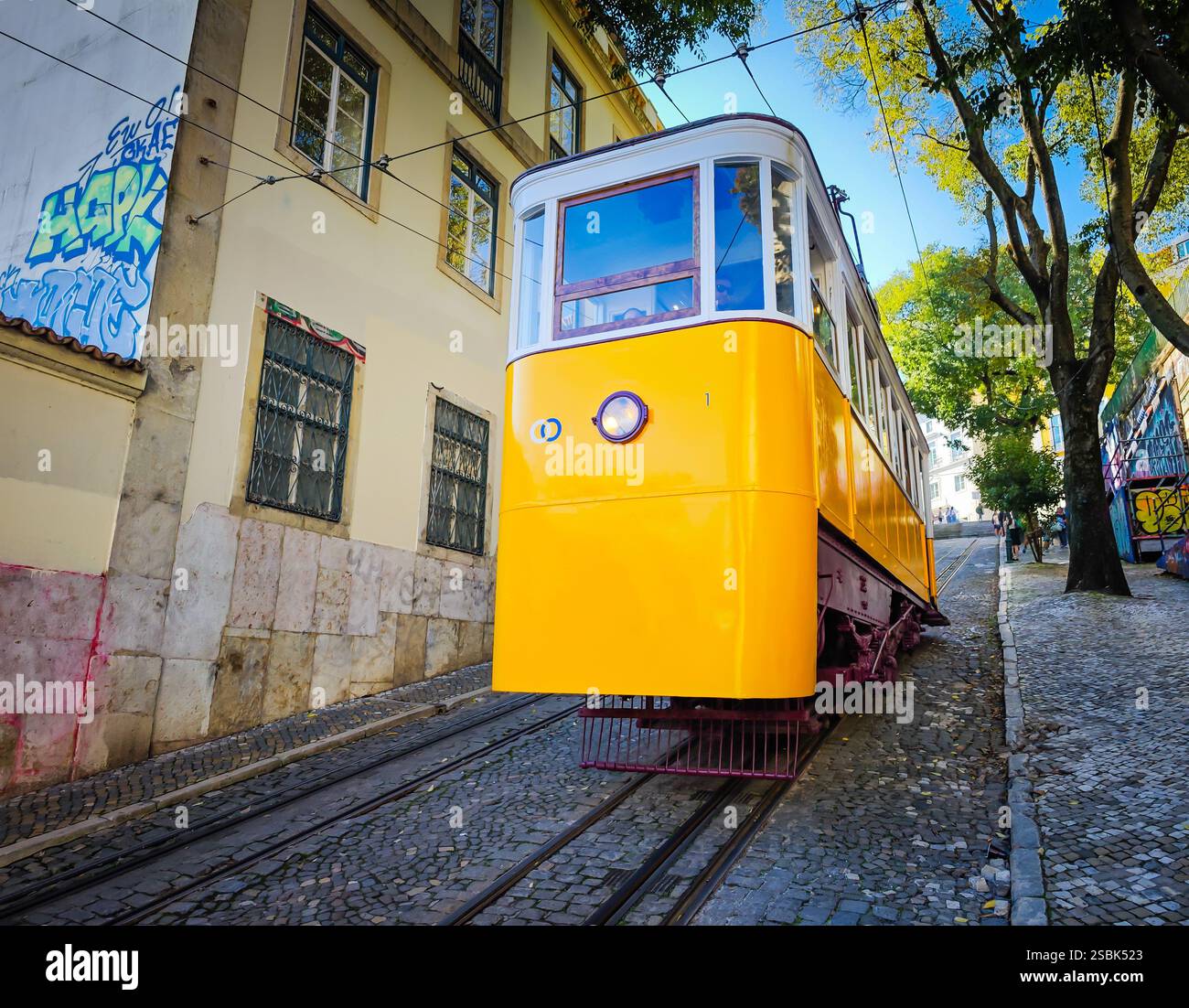03 02 2025 - Lisbon, Portugal. Gloria Funicular in Lisbon. Tram with ...