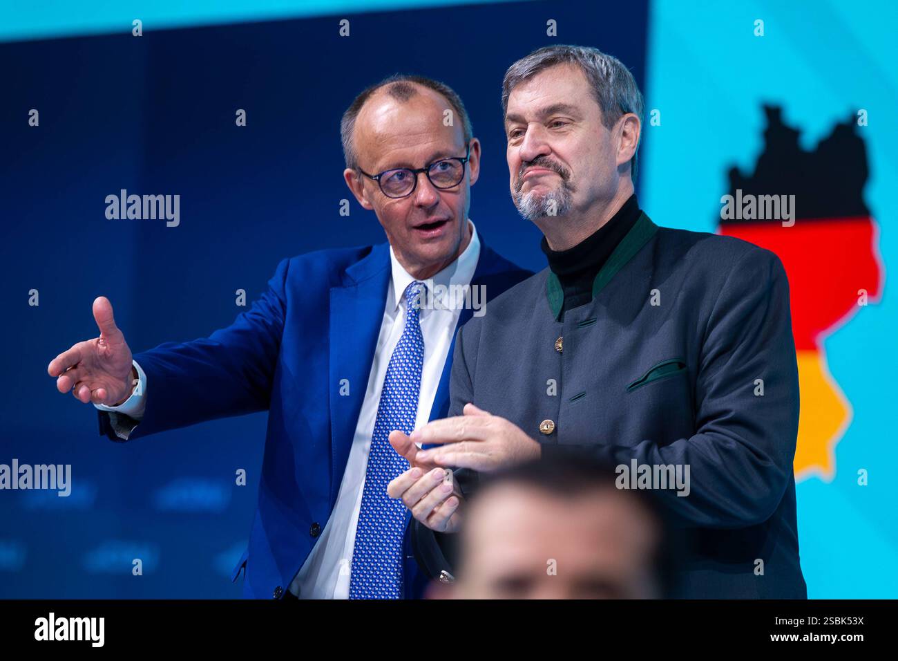 37. Bundesparteitag der CDU am 03.02.2025 in Berlin, v. l. Vorsitzender ...