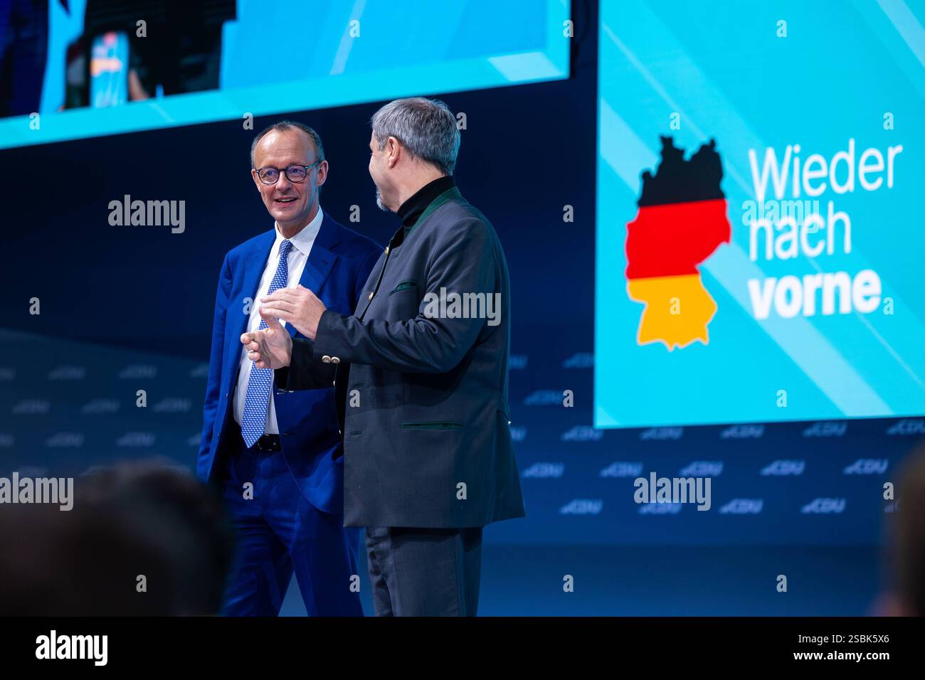 37. Bundesparteitag der CDU am 03.02.2025 in Berlin, v. l. Vorsitzender ...