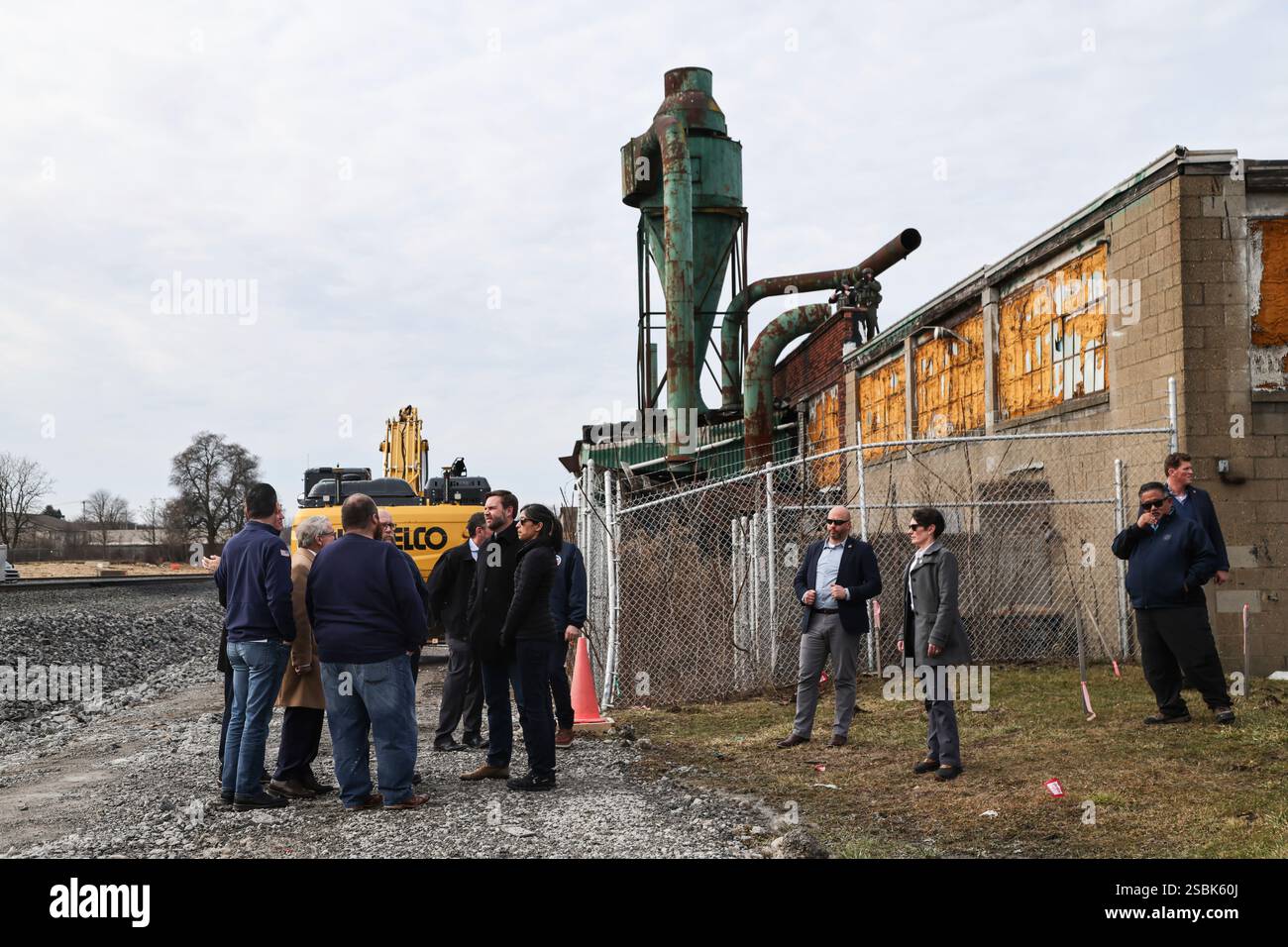 Vice President JD Vance speaks at the East Palestine Fire Department as ...