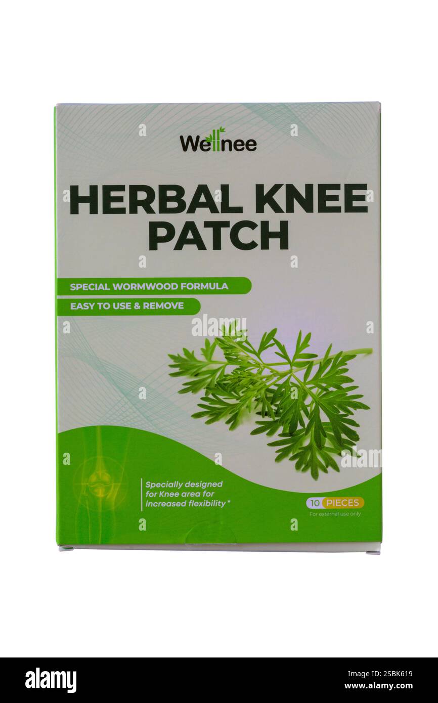 box of Wellnee Herbal Knee Patch isolated on white background Stock ...