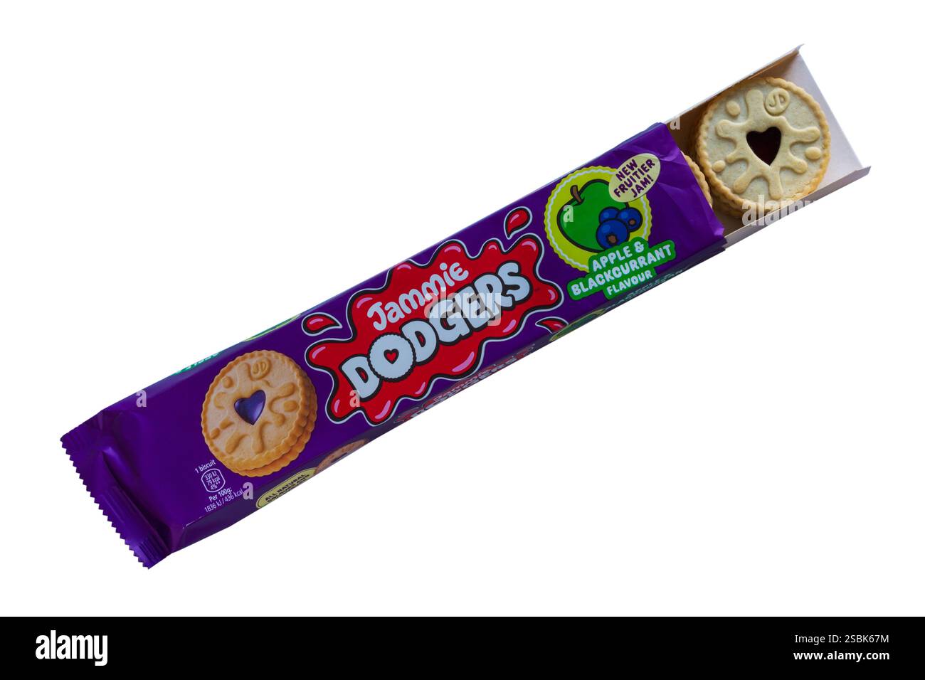 Packet of Jammie Dodgers Apple & Blackcurrant flavour biscuits opened ...