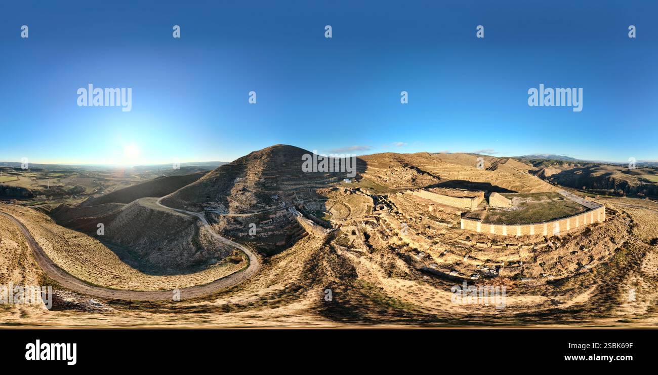 Aerial view of ancient ruinsl of Augusta Bilbilis in northern Spain on ...