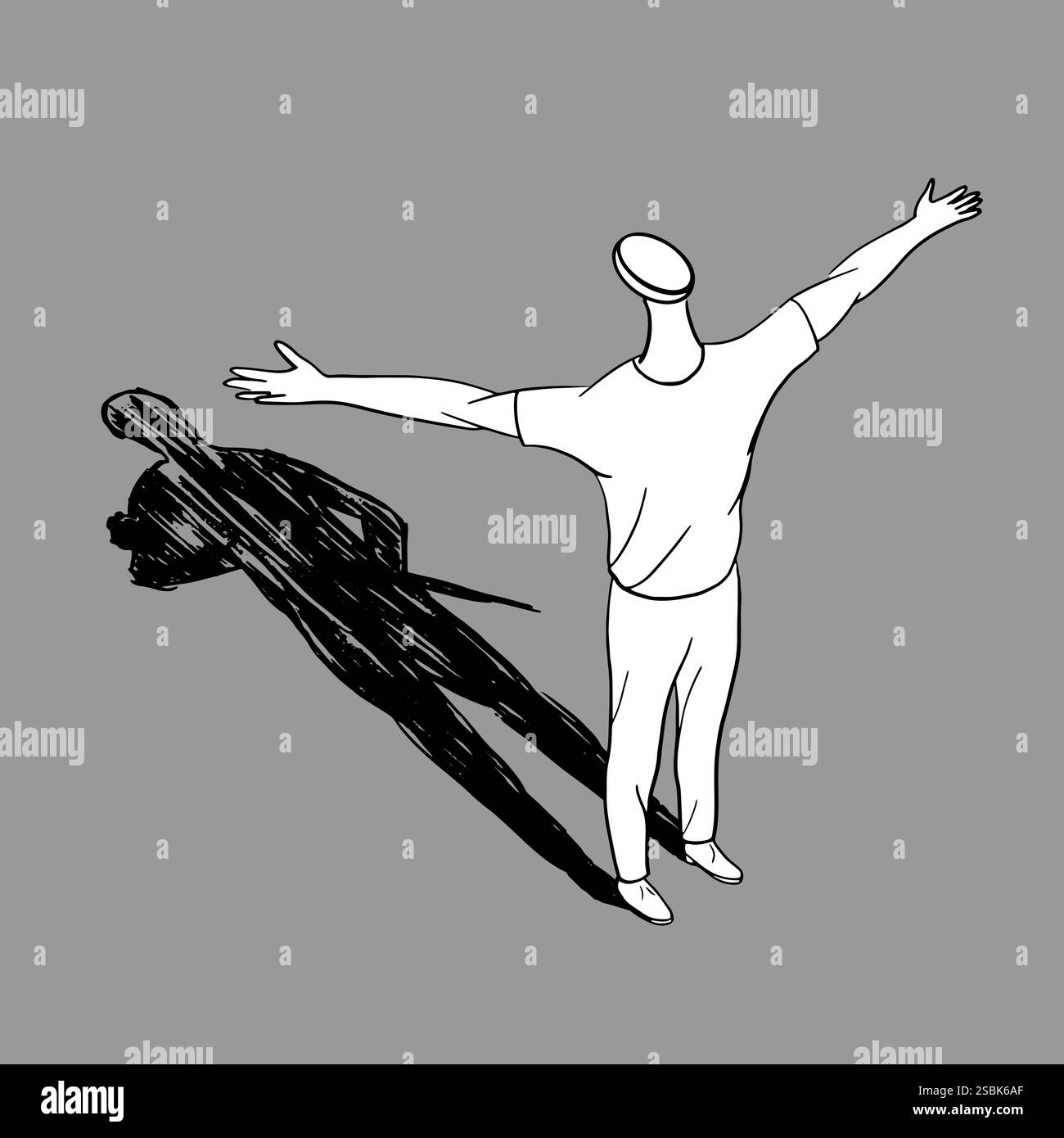 Abstract illustration on the theme of freedom. The man spread his arms ...