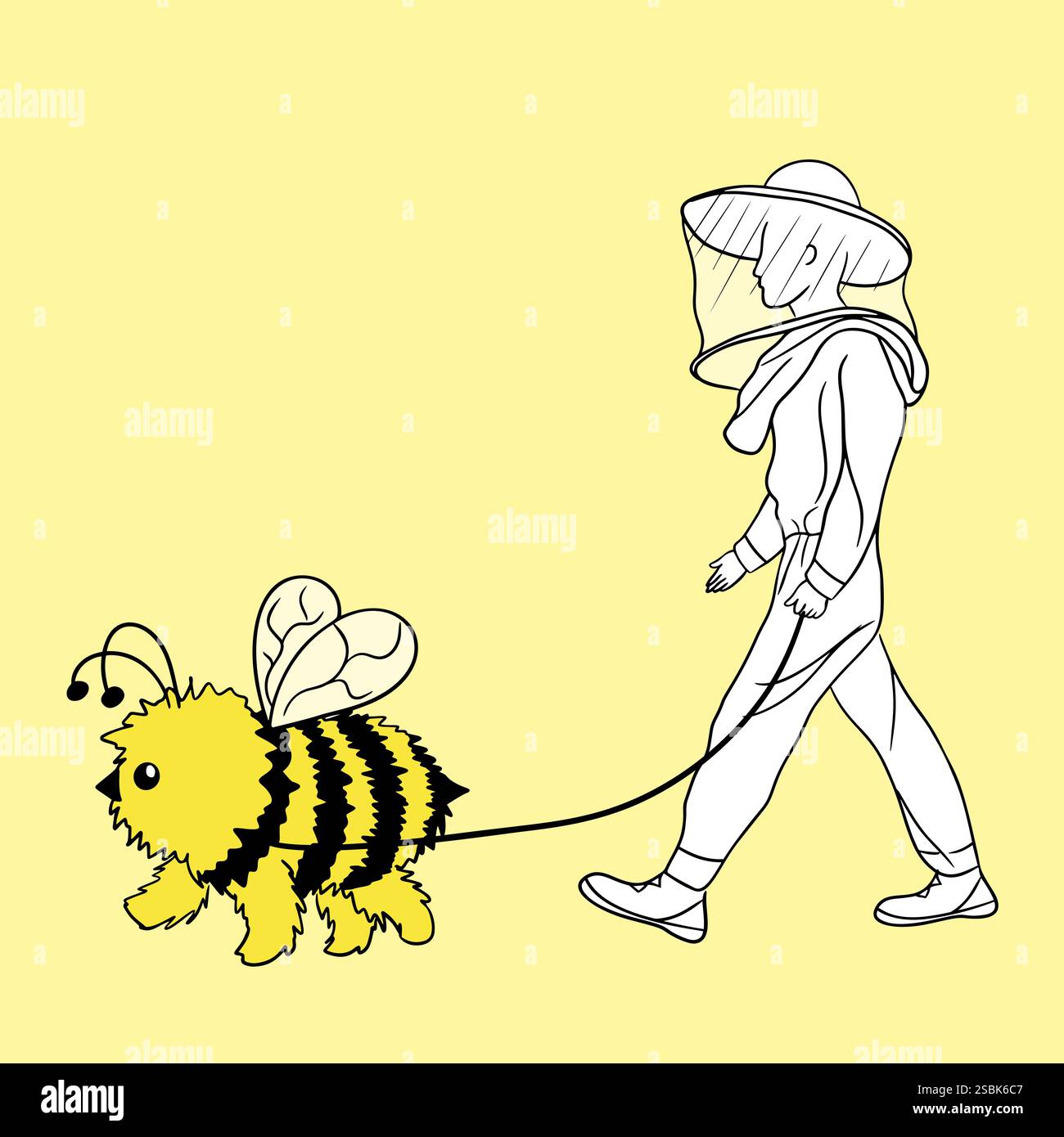 A beekeeper walks his bee on a leash. Vector cartoon illustration Stock ...