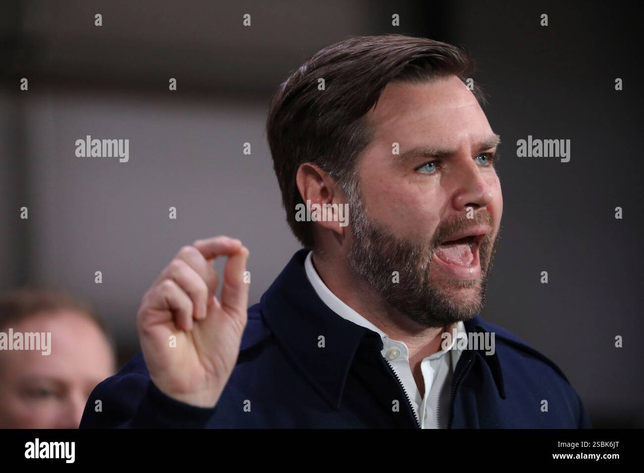 Vice President JD Vance speaks during a visit to East Palestine, Ohio ...