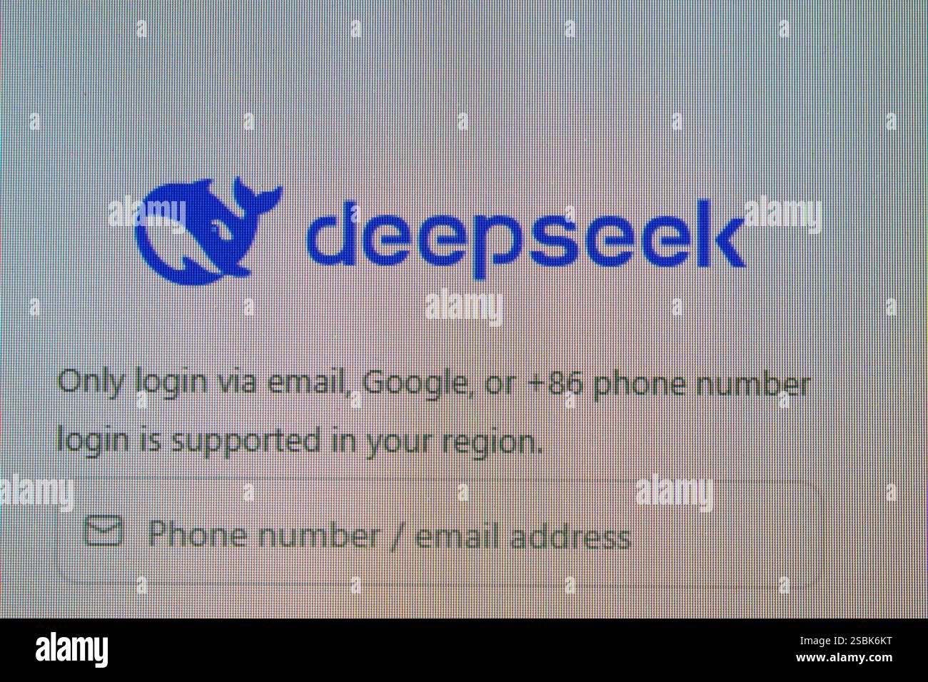 Screenshot of the login page of AI assistant DeepSeek Stock Photo - Alamy