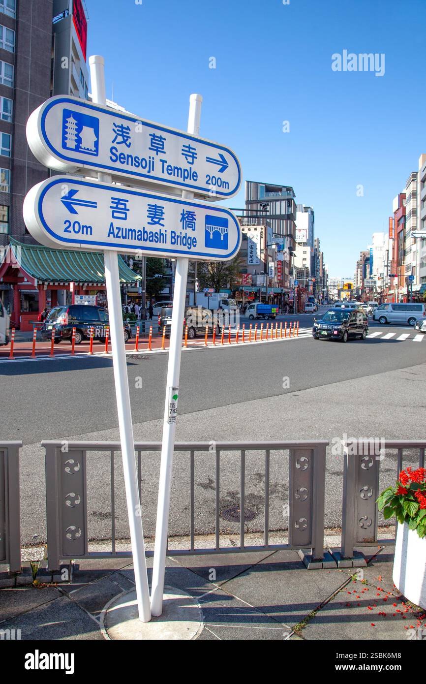 Direction signs to Sensoji Temple and Azumbashi Bridge in Asakusa ...