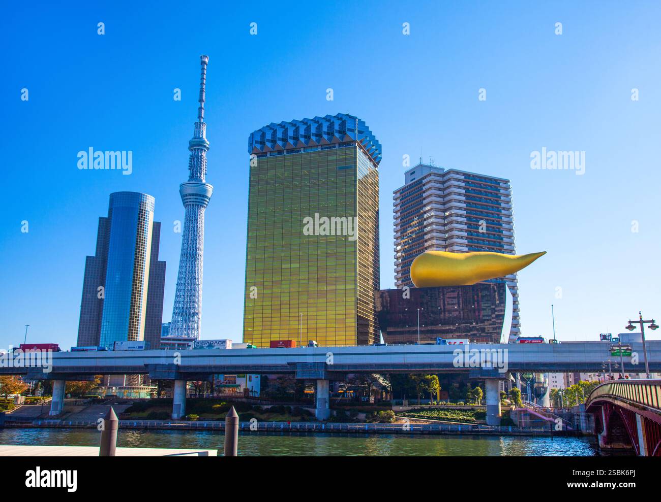 Sumida River in Asakusa, Tokyo, Japan with Tokyo Skytree and the Asahi ...
