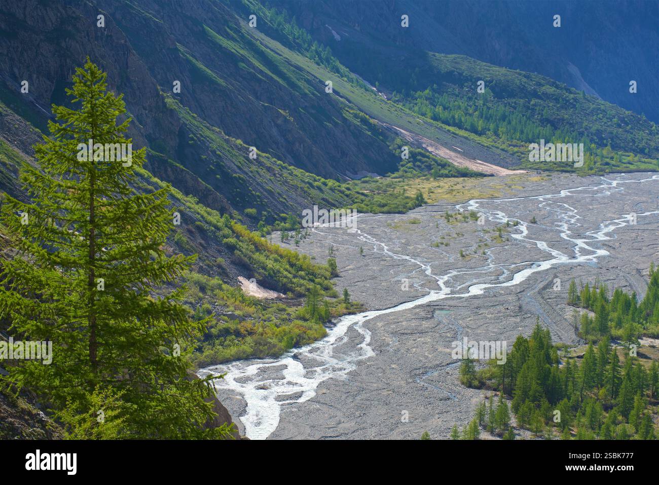 Ecrins National Park, Pelvoux. View downstream to the valley below from ...