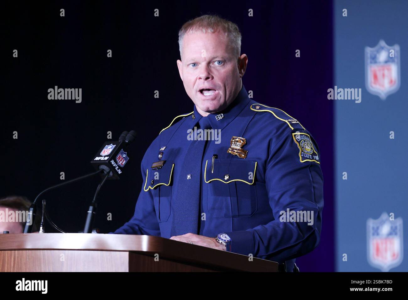 Colonel Robert P. Hughes (Louisiana State Police) speak during the ...