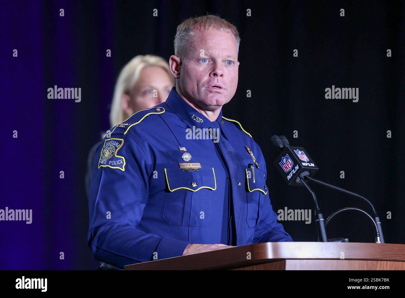 Colonel Robert P. Hughes (Louisiana State Police) speak during the ...