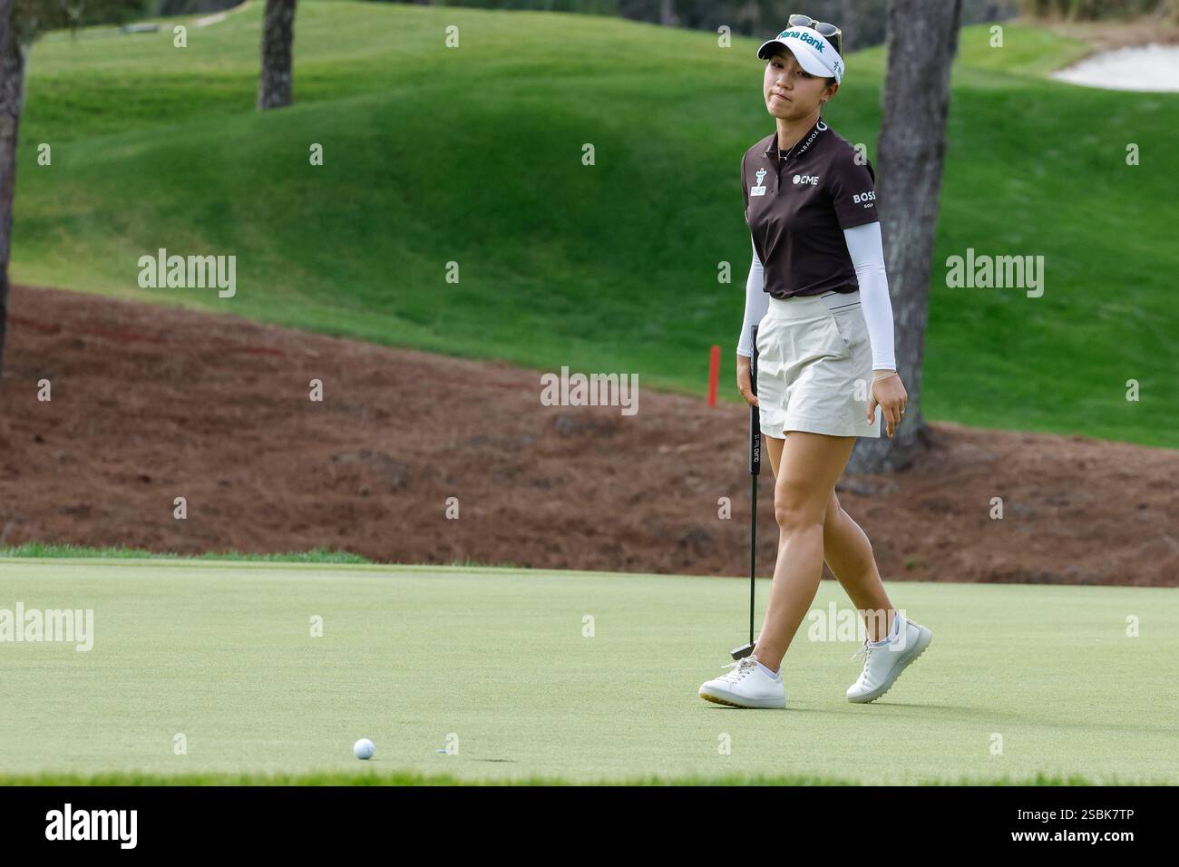 Lydia Ko, of New Zealand, misses her putt on the second green during ...