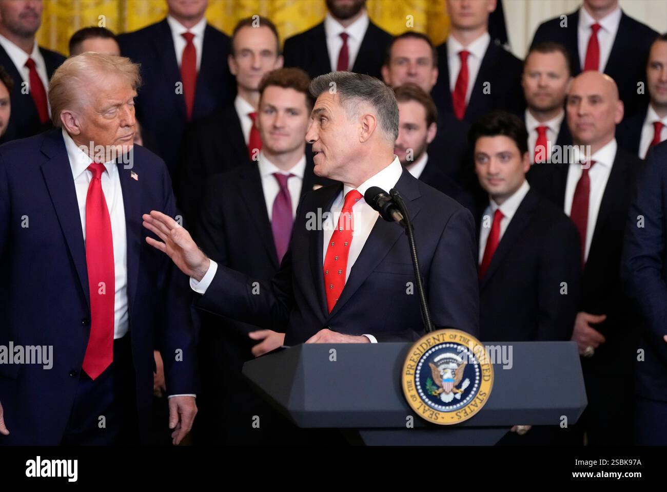 President Donald Trump listens as team owner Vincent Viola speaks ...