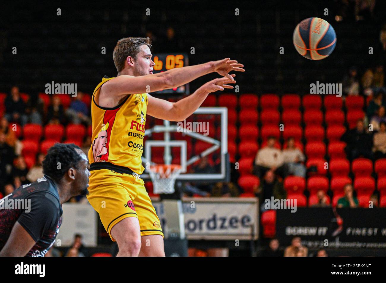 Simon Buysse (4) of Filou Oostende pictured during a basketball game ...