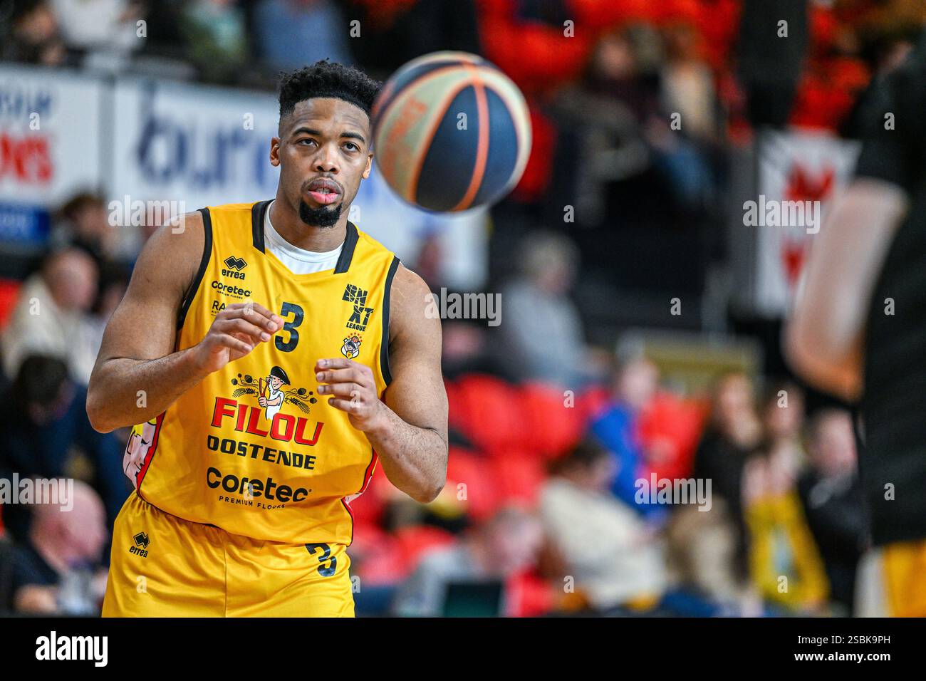 EJ Anosike (3) of Filou Oostende pictured during a basketball game ...