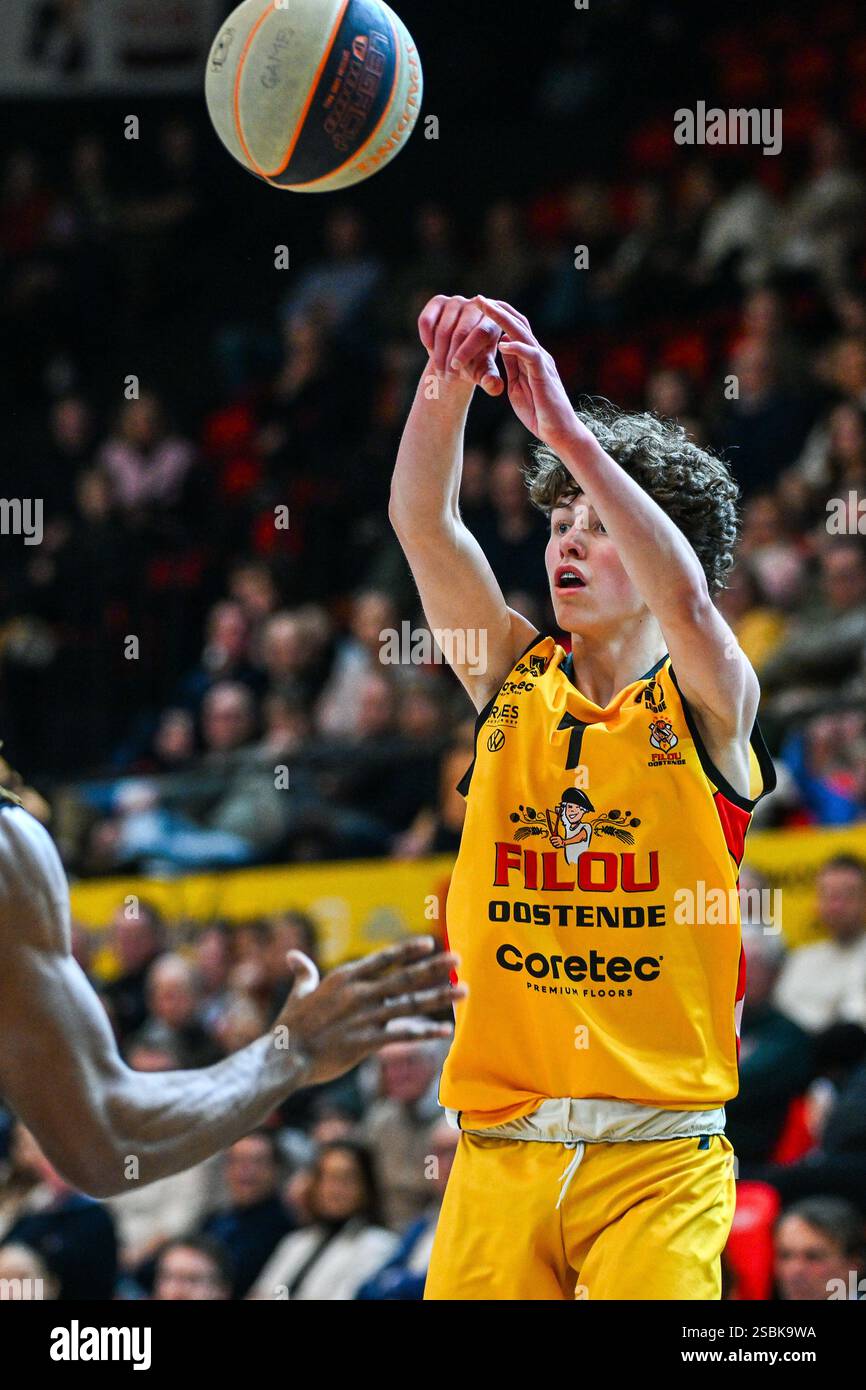 Jules Rotsaert (7) of Filou Oostende pictured during a basketball game ...