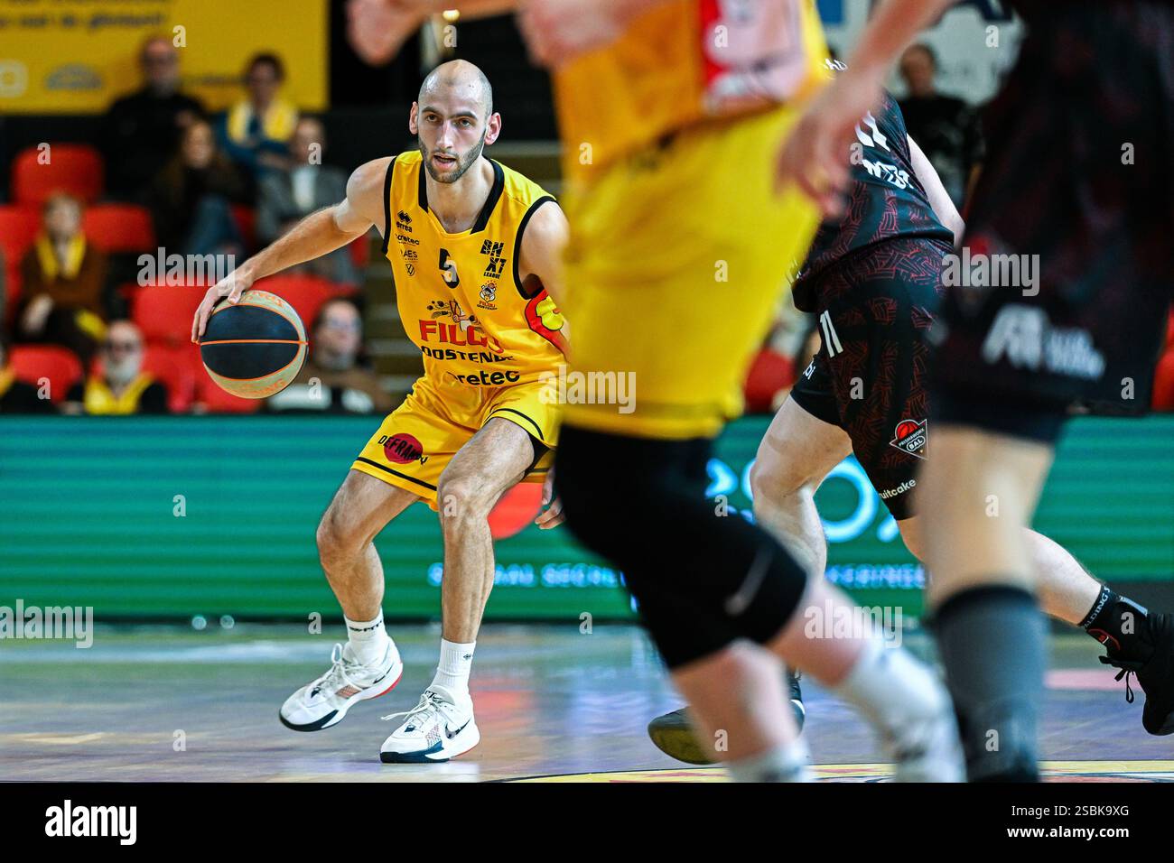Marijn Ververs (5) of Filou Oostende pictured during a basketball game ...