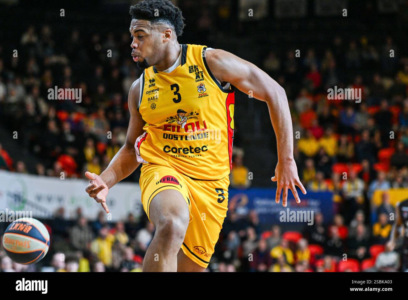 EJ Anosike (3) of Filou Oostende pictured during a basketball game ...