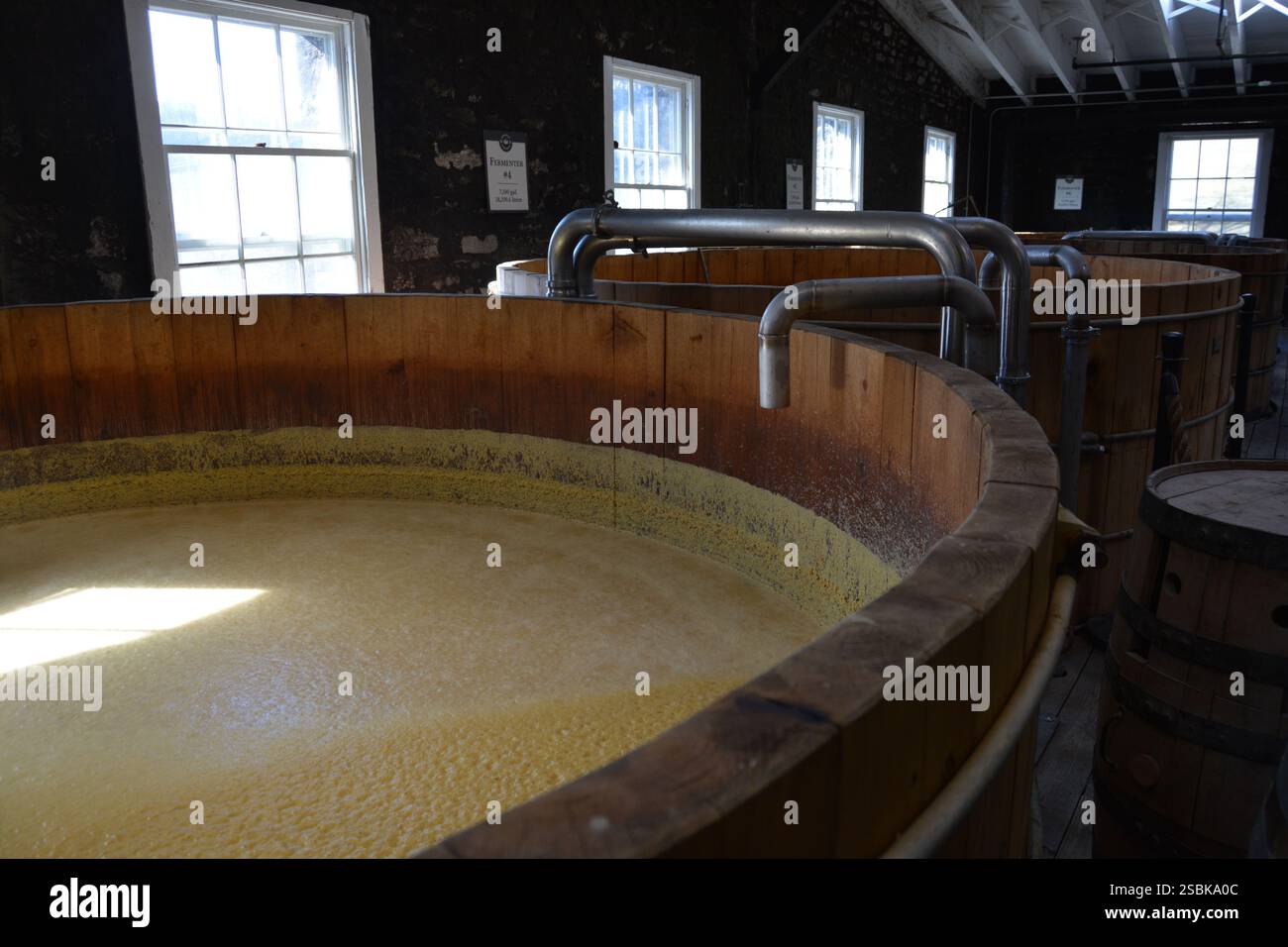 Wood vats fermenting a mash at Woodford Reserve Distillery Stock Photo ...